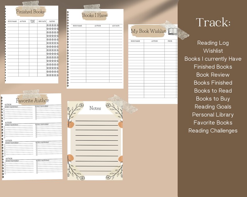 Reading Journal Reading Log Reading Planner Book Review - Etsy