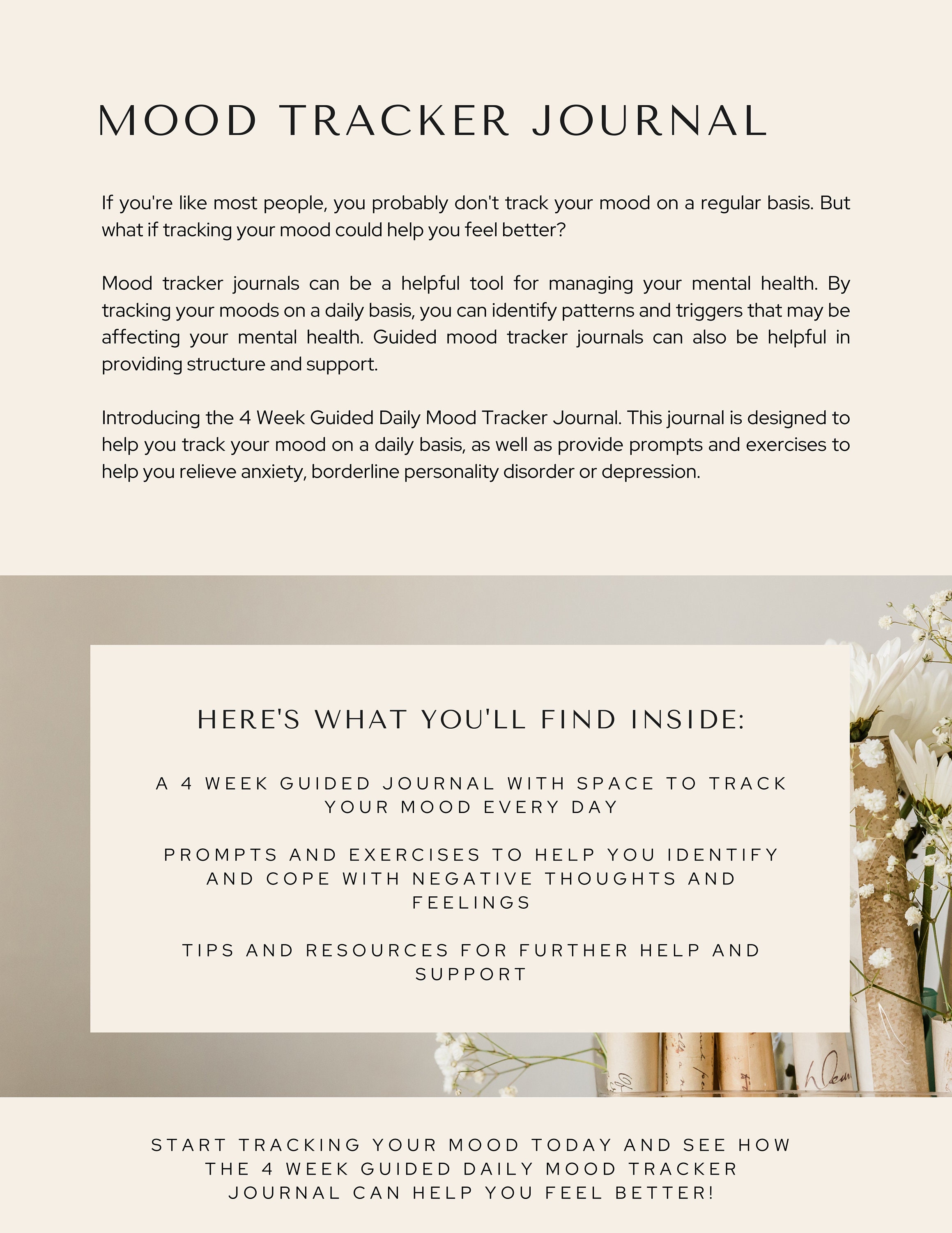 4-week Mood Tracker | Weekly Mood Tracker | Mental Health Journal ...