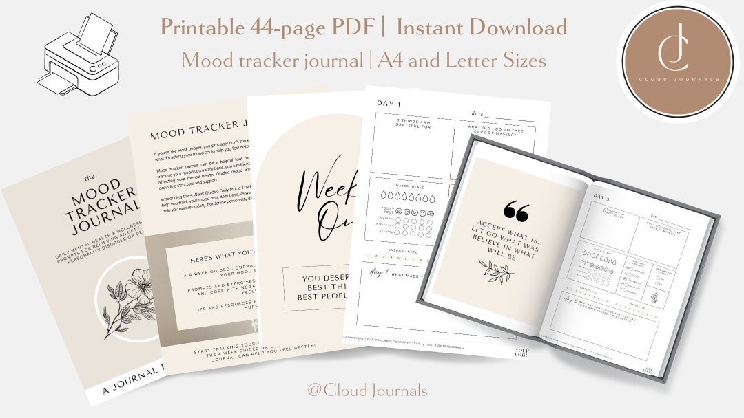 4-week Mood Tracker | Weekly Mood Tracker | Mental Health Journal ...