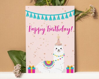 Digital Birthday Card Llama Party Happy Birthday PNG Digital Download ...