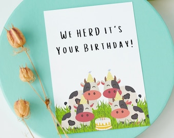 Cow Birthday Card, Printable Cow Birthday Card, Herd It's Your Birthday ...