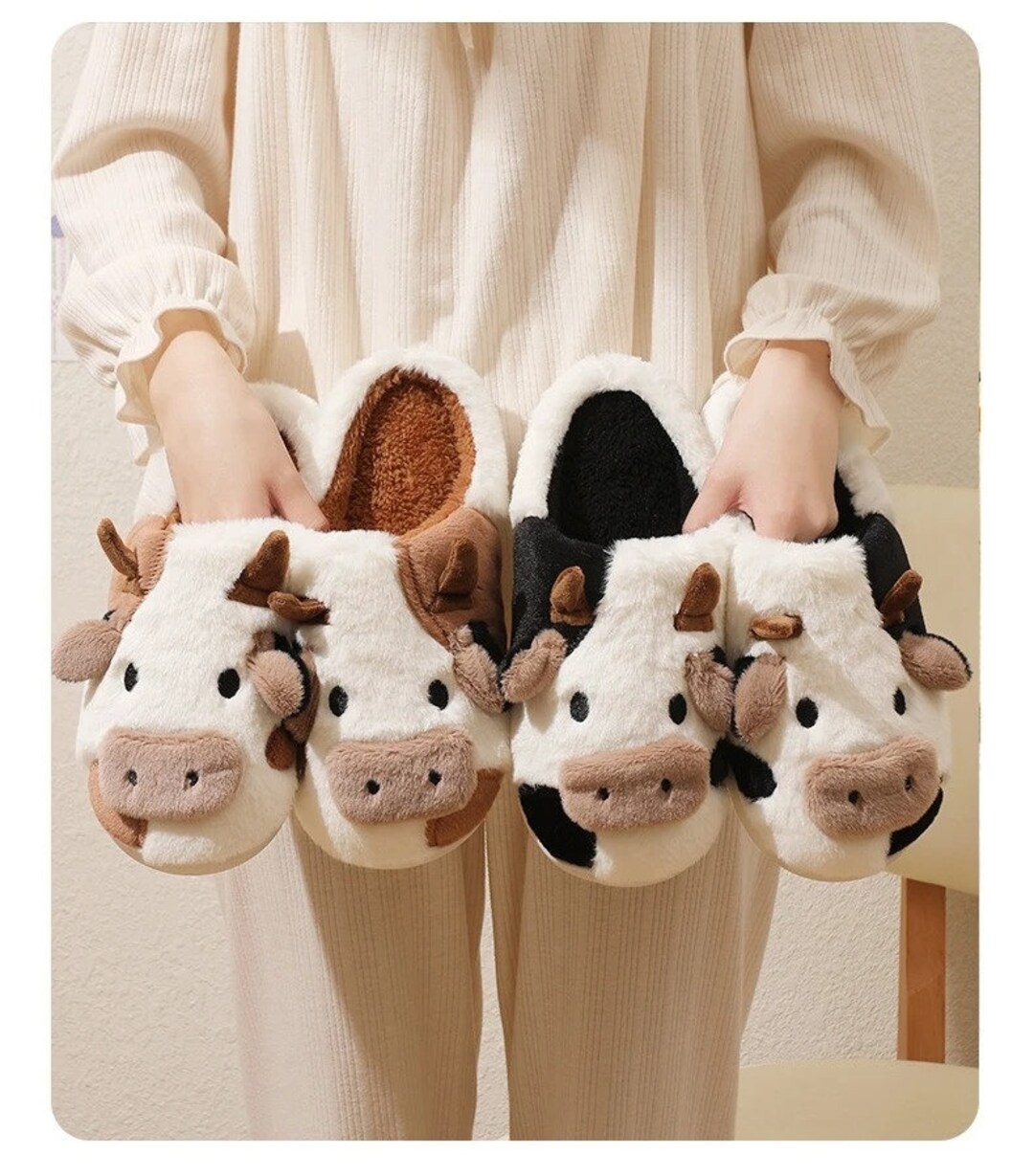 Cute Cozy Fluffy Cow Indoor Slippers - Etsy