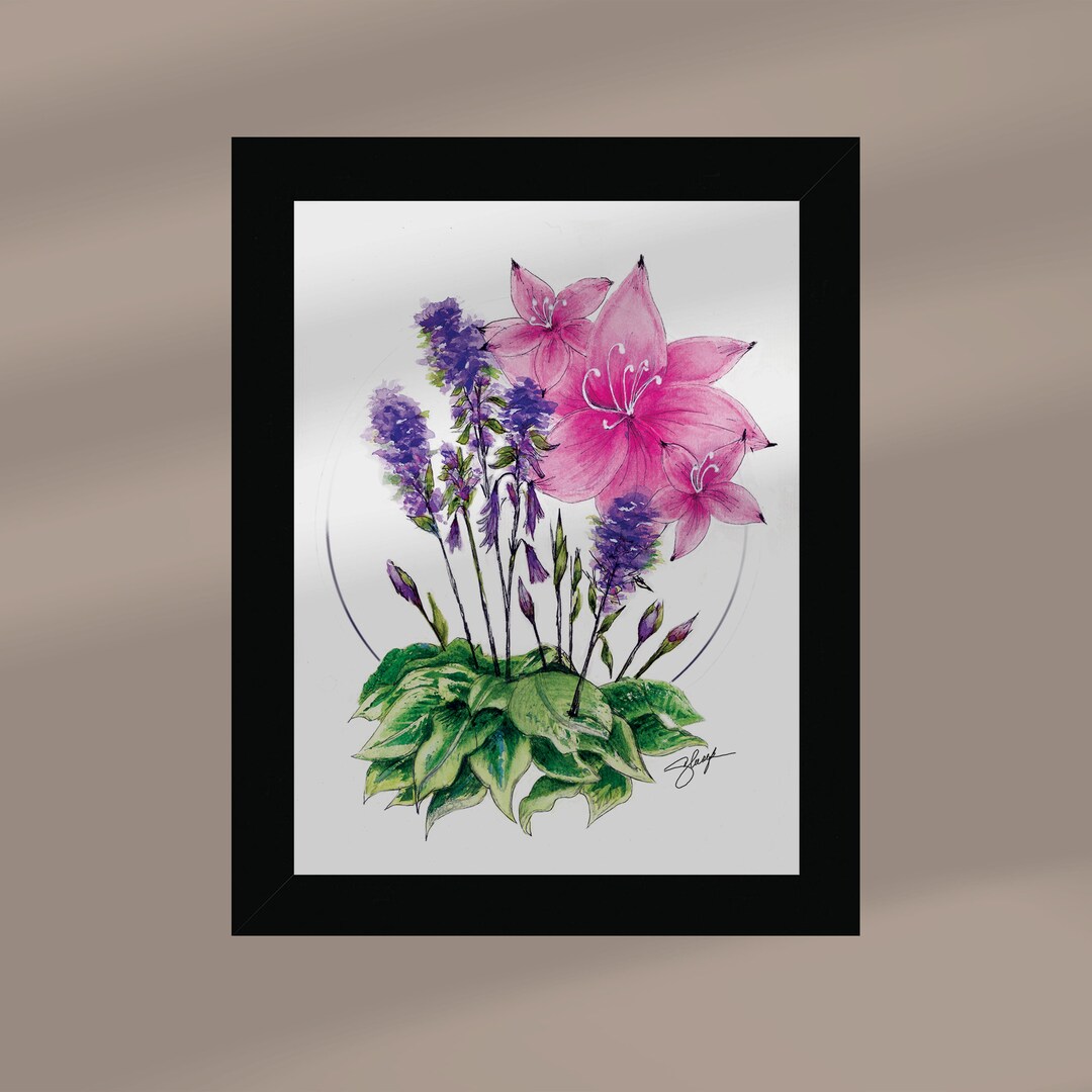 Hosta Flower & Hosta Leaves Watercolor Art Print 8x10 Wall Art Decor ...