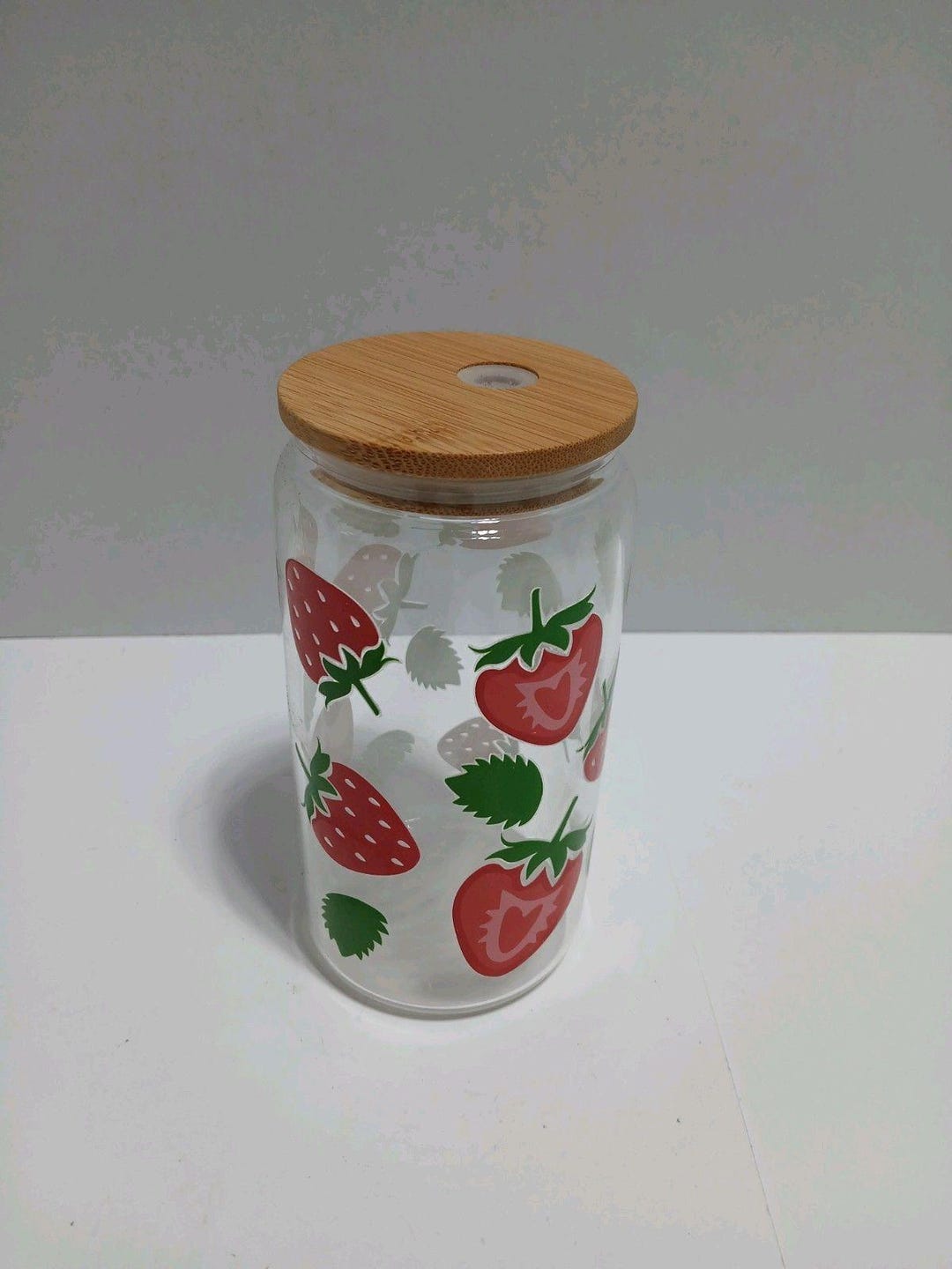 Strawberry Glass Tumbler With Bamboo Lid and Glass Straw, 16 Ounces - Etsy