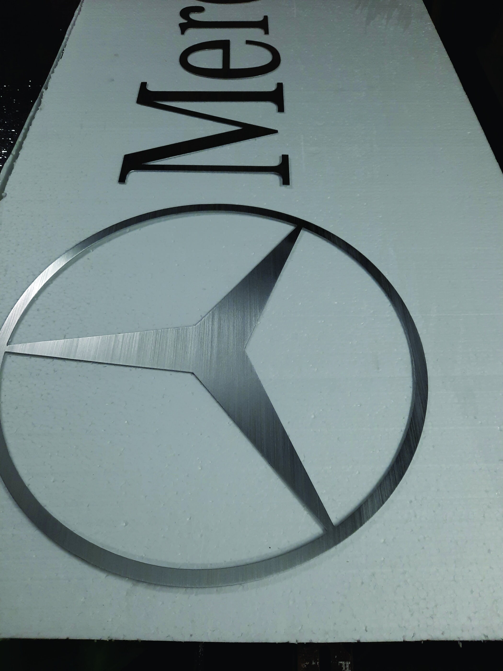 Mercedes Benz Star Logo and Lettering Garage Sign Brushed Aluminum Shop ...