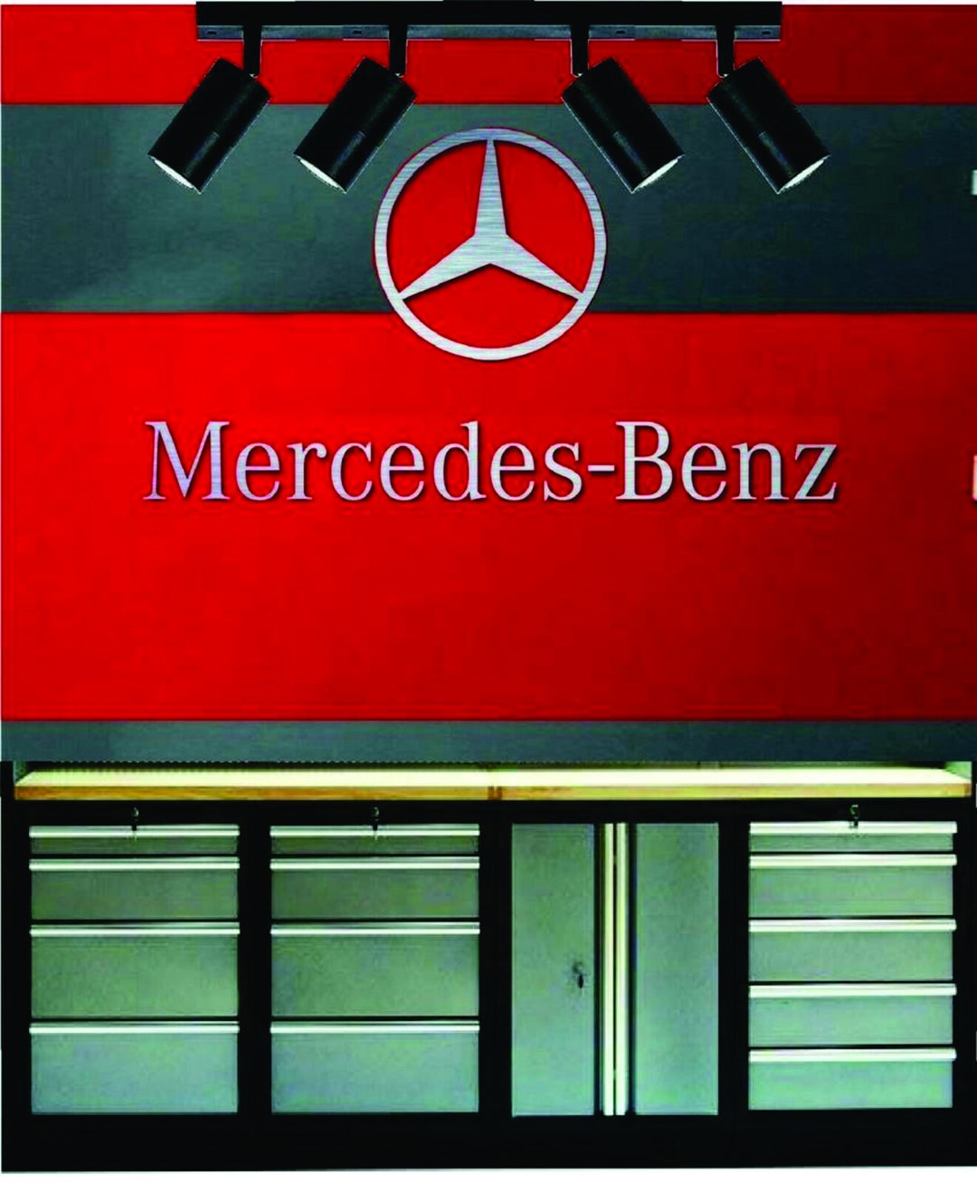 Mercedes Benz Star Logo and Lettering Garage Sign Brushed Aluminum Shop ...