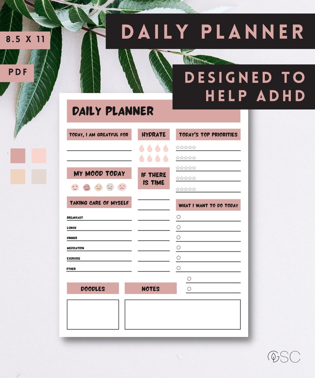 ADHD Daily Planner | PRINTABLE Adult ADHD Journal | Self Care Planner ...