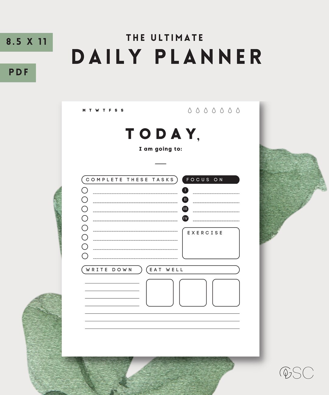 Minimal Daily Planner | Modern Design | Printable PDF Planner | Letter ...