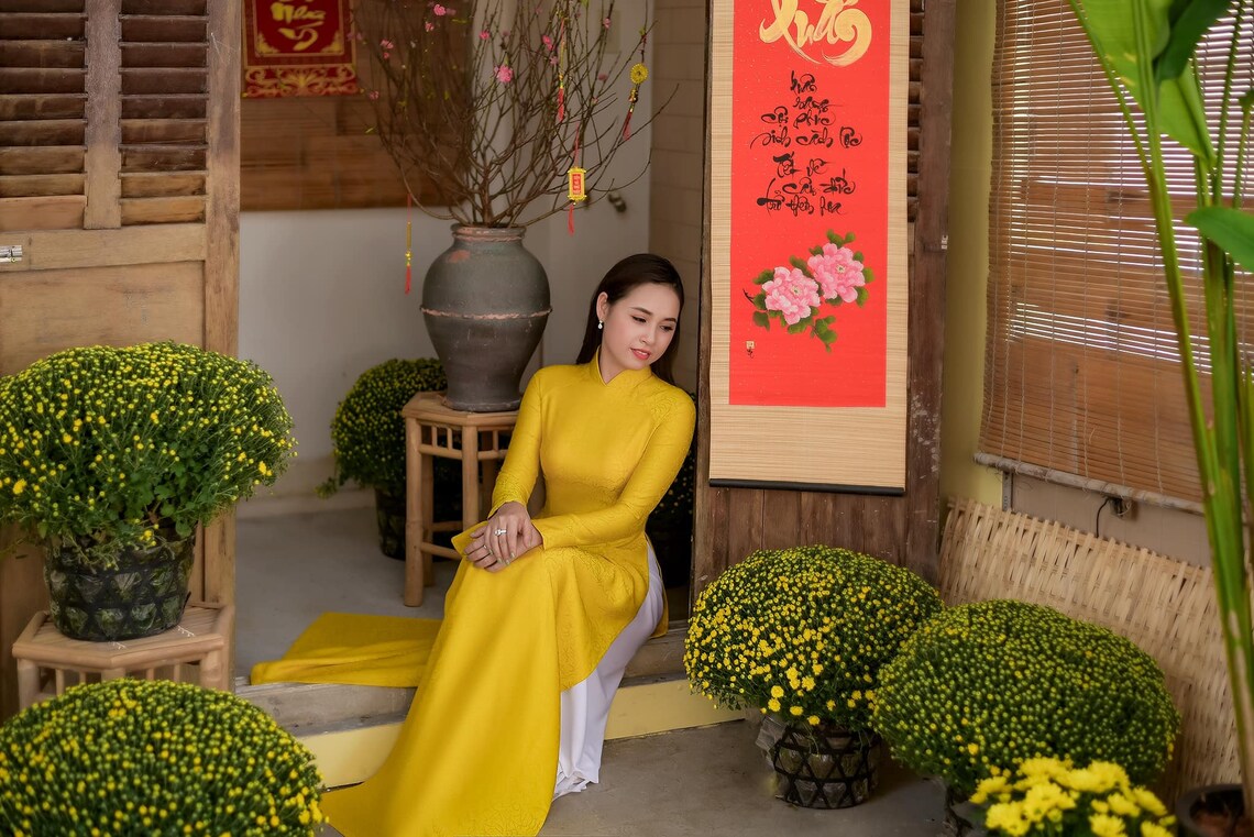 Vietnamese Traditional Dress, Ao Dai Tet, Yellow - Etsy
