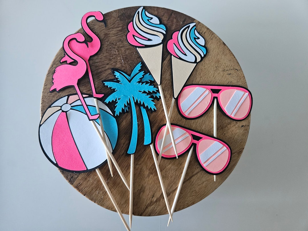 Pool Party Cupcake Toppers Set of 12, Beach Cupcake Toppers, Beach Ball ...