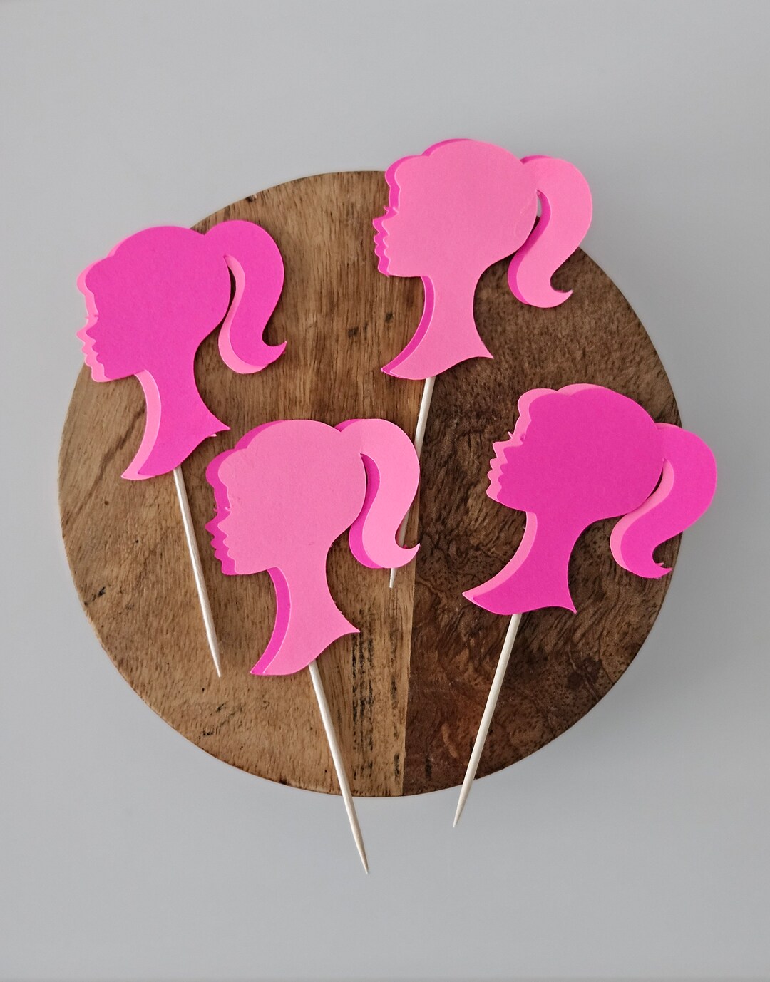 Pink Doll Cupcake Toppers Set of 12, Doll Head Cupcake Toppers, Girl ...