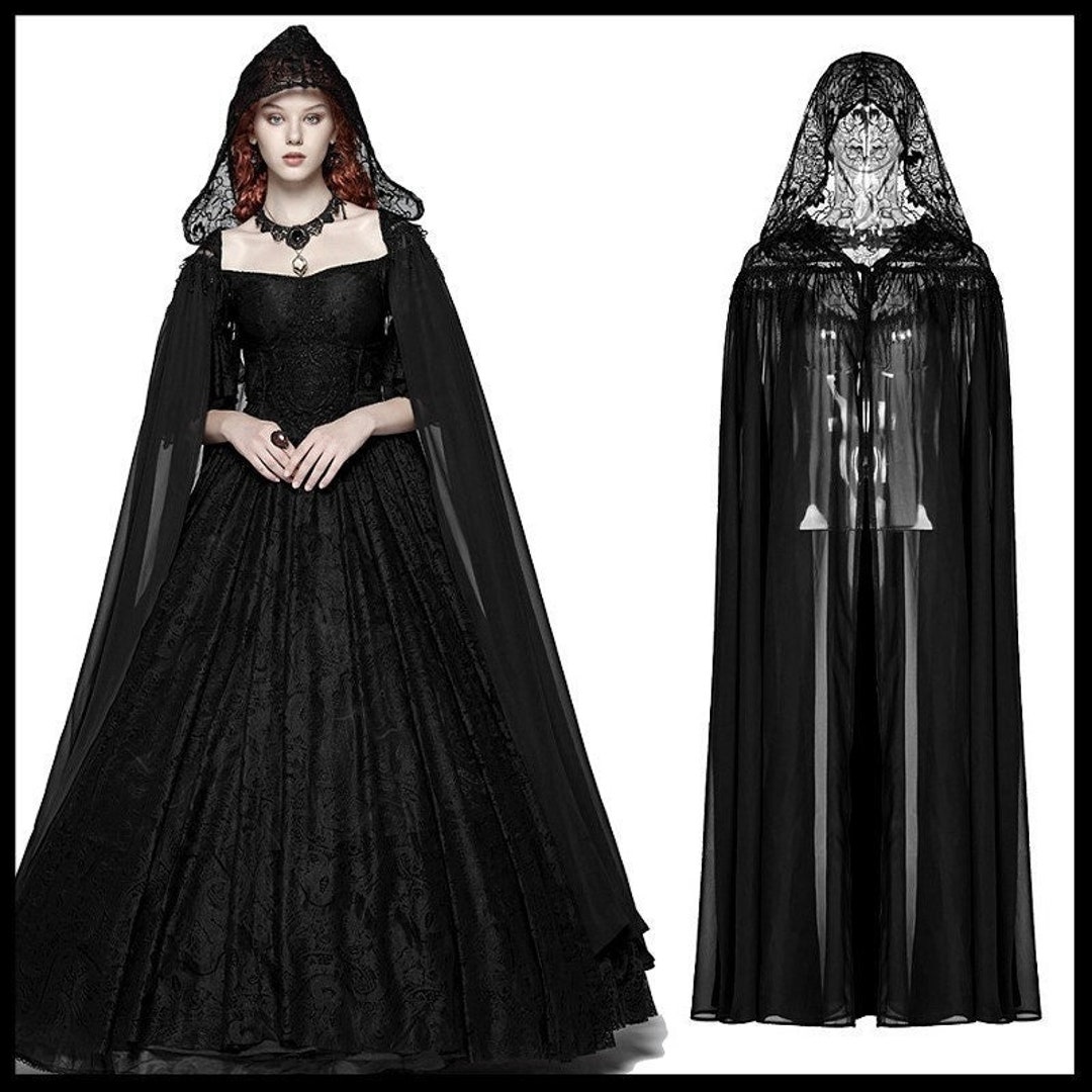 Women Black Gothic Lace Hooded Long Cape TV Show Costume - Etsy
