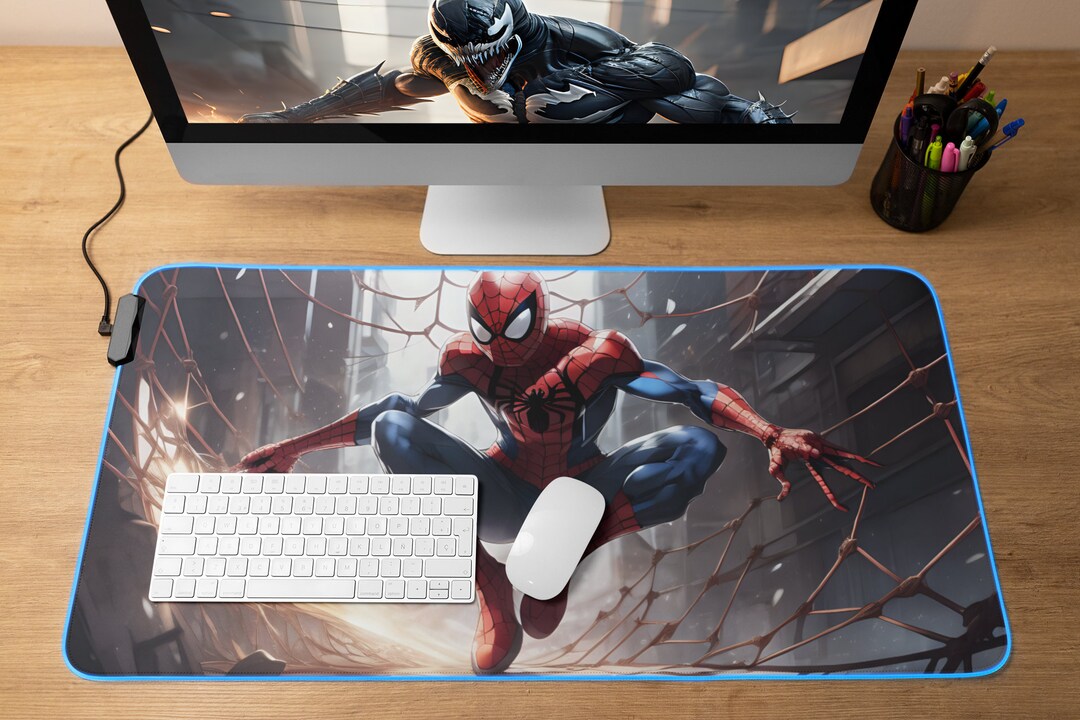 Spider-guy LED Gaming Mouse Pad, Superhero Desk Mat for Gamers, Comic ...
