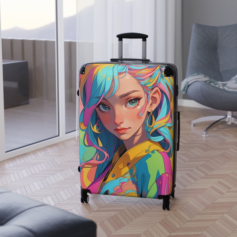 Anime Girl Suitcase Womens Airport Hard Shell Luggage Built-in Lock ...