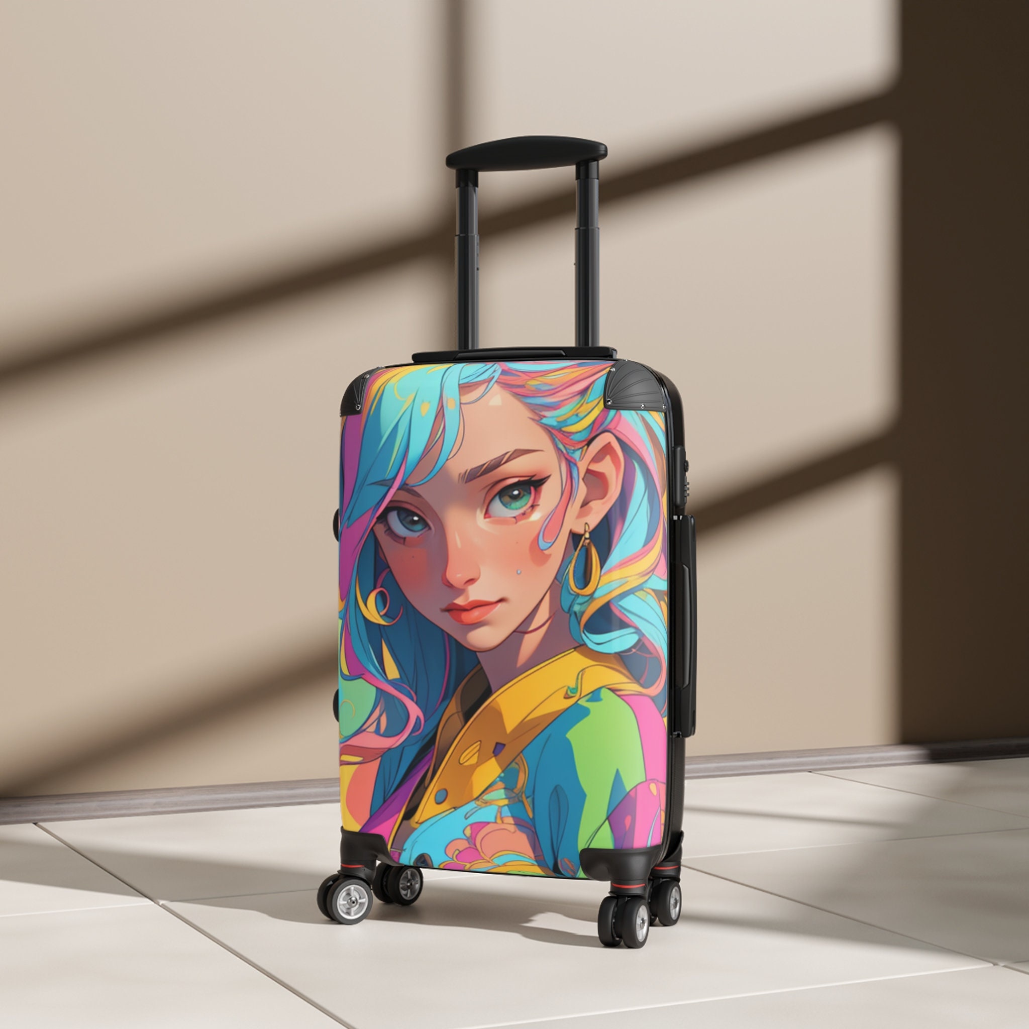 Anime Girl Suitcase Womens Airport Hard Shell Luggage Built-in Lock ...