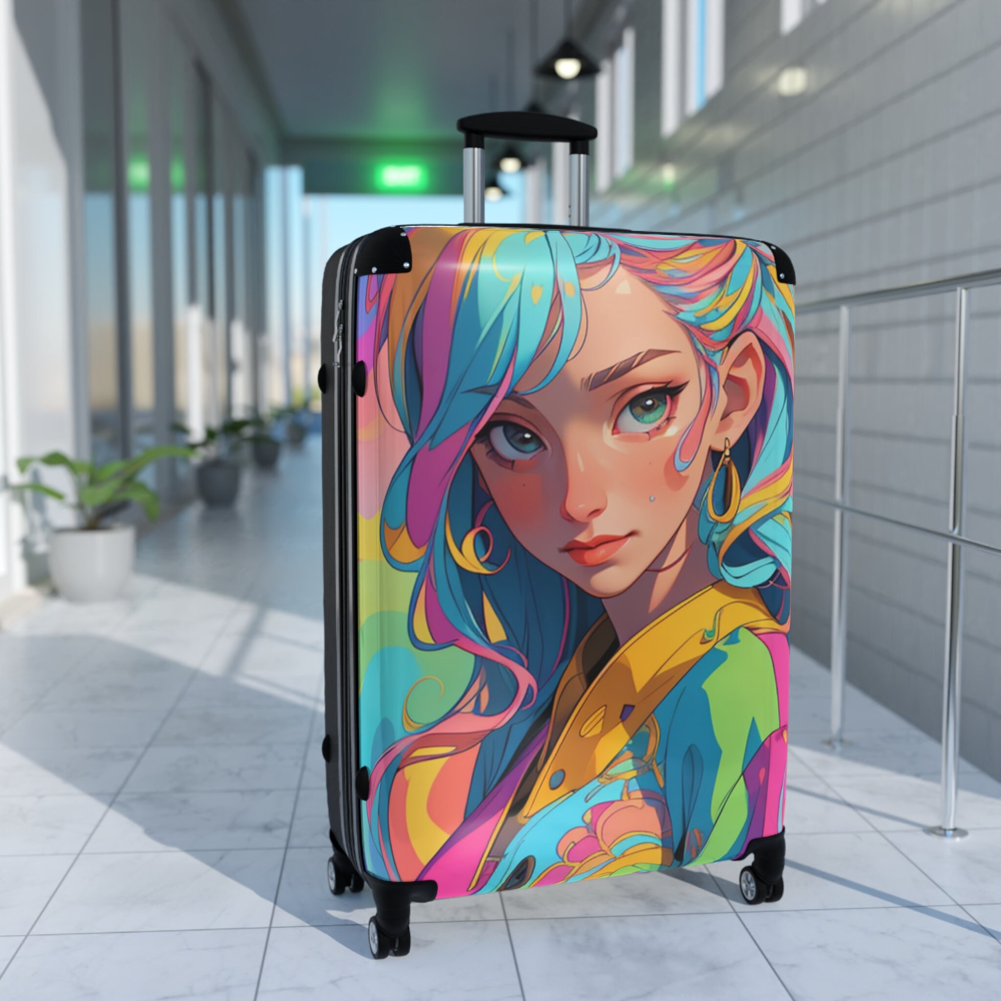 Anime Girl Suitcase Womens Airport Hard Shell Luggage Built-in Lock ...
