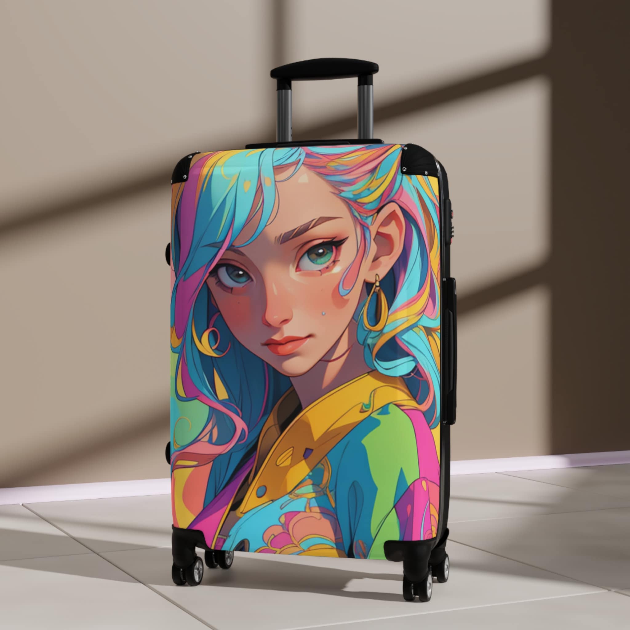 Anime Girl Suitcase Womens Airport Hard Shell Luggage Built-in Lock ...