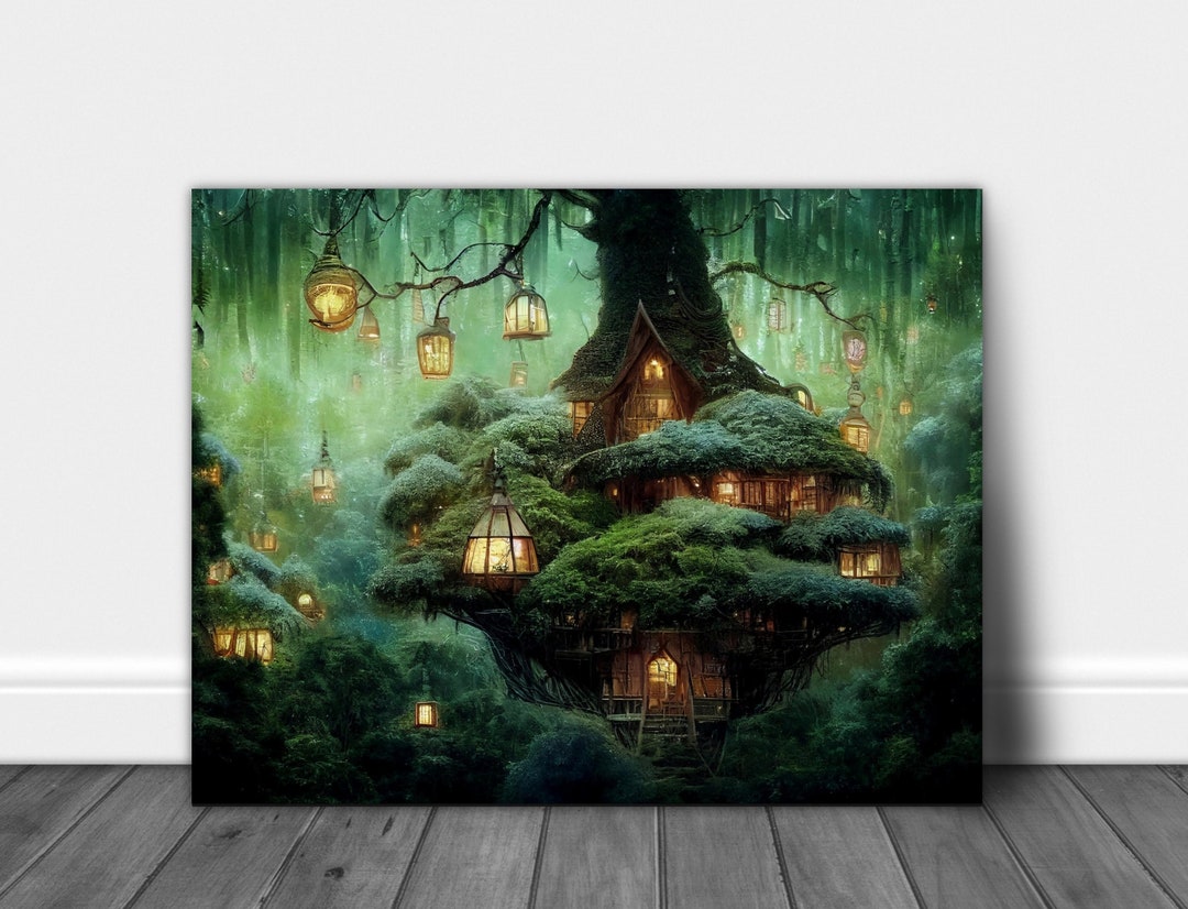 Fantasy Treehouse Art Canvas Modern Treehouse Fantasy Treehouse Canvas ...