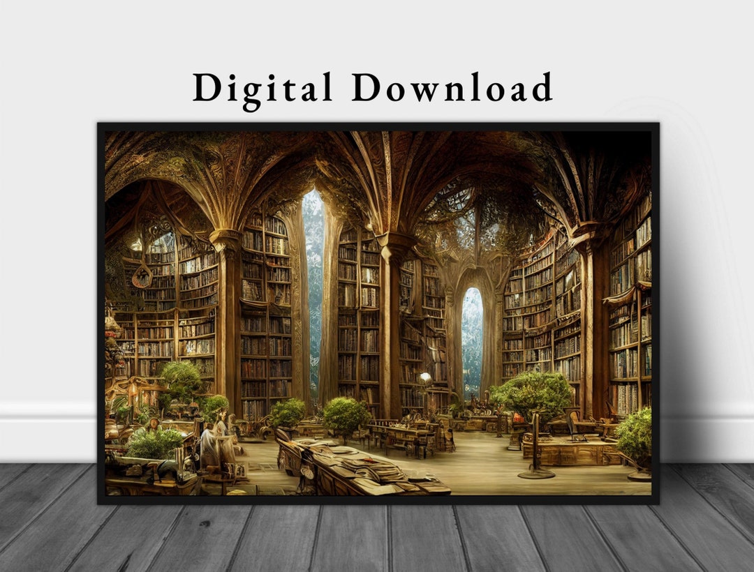 Printable Fantasy Library Wall Art | Fantasy Library Printable Art ...