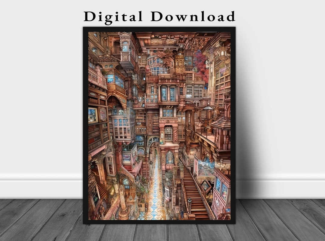 Printable Fantasy Library | Printable Library Art | Kids Library Wall ...