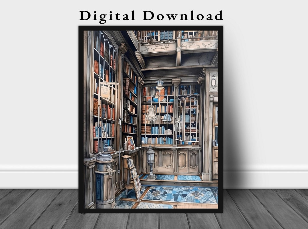 Printable Vintage Library Art | Printable Fantasy Library | Fantasy ...