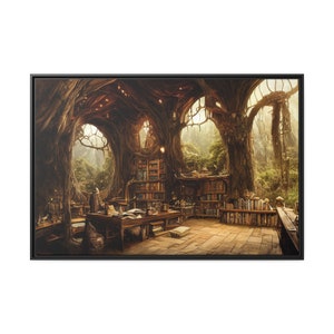 Fantasy Library Painting Print Hobbit Library Wall Art Hobbit Home ...
