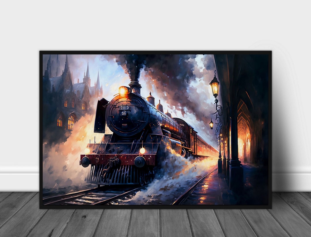 Fantasy Train Painting Wizard School Train Print Wizardry Train Art ...