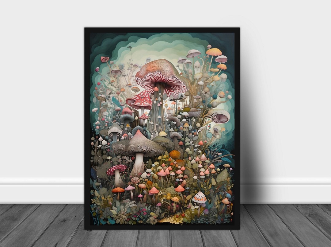 Abstract Mushroom Wall Art Fantasy Mushroom Canvas Colorful Mushroom ...