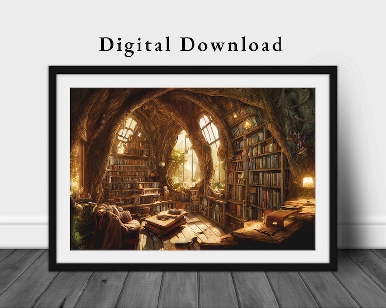 Fantasy Library Printable Art | Fantasy Library Wall Art | Hobbit ...