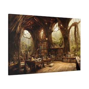 Fantasy Library Painting Print Hobbit Library Wall Art Hobbit Home ...