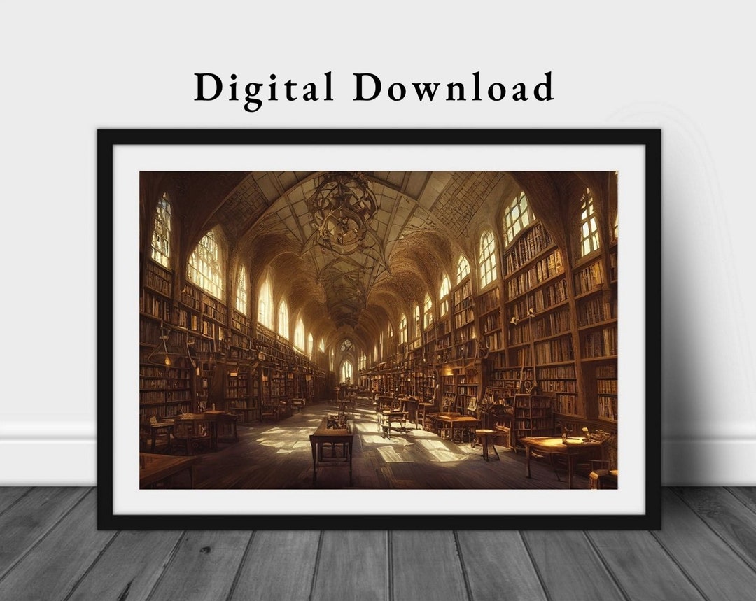 Wizarding School Printable Art | Wizardry School Library Art Instant ...