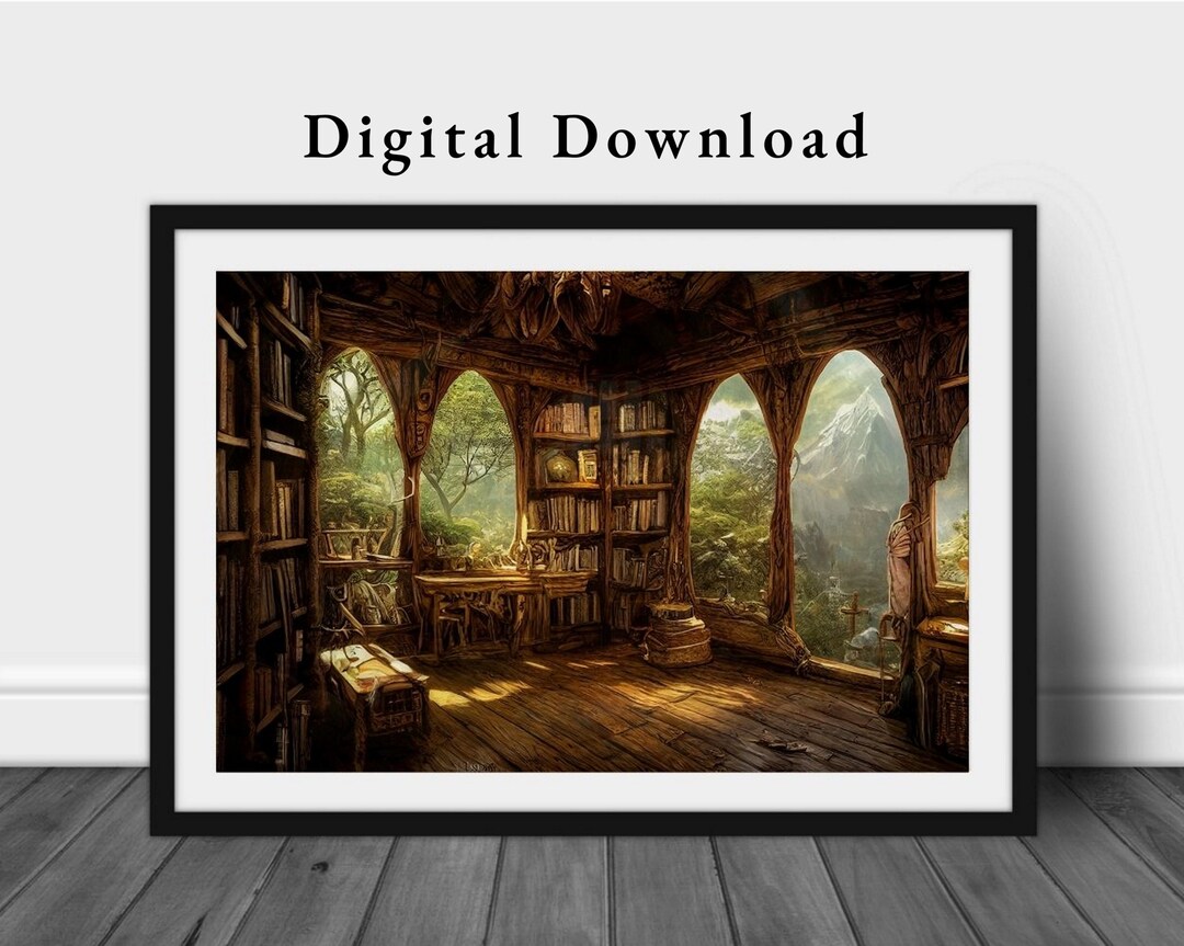 Fantasy Library Printable Art | Fantasy Library Wall Art | Hobbit ...