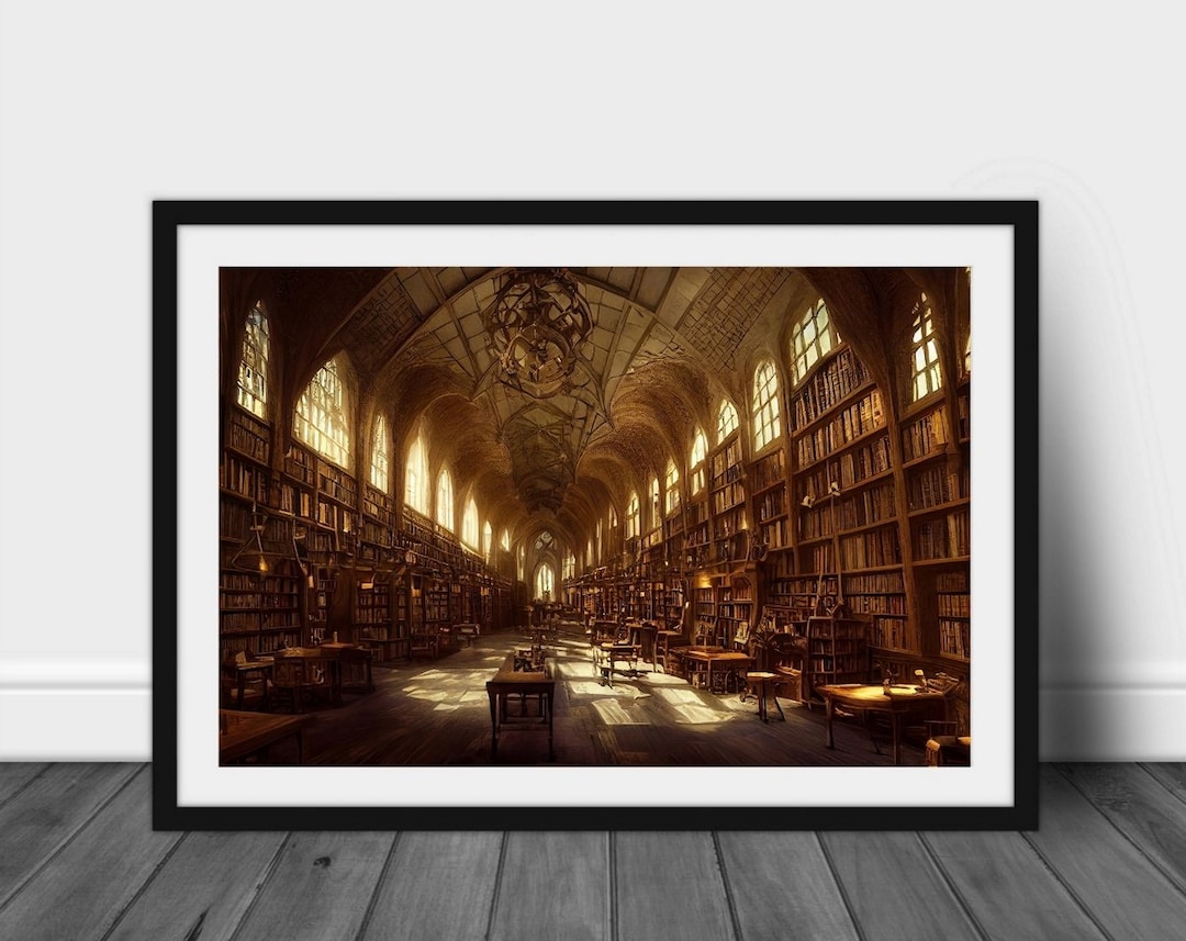 Fantasy Library Painting Large Art Print Wizard School Library Art ...