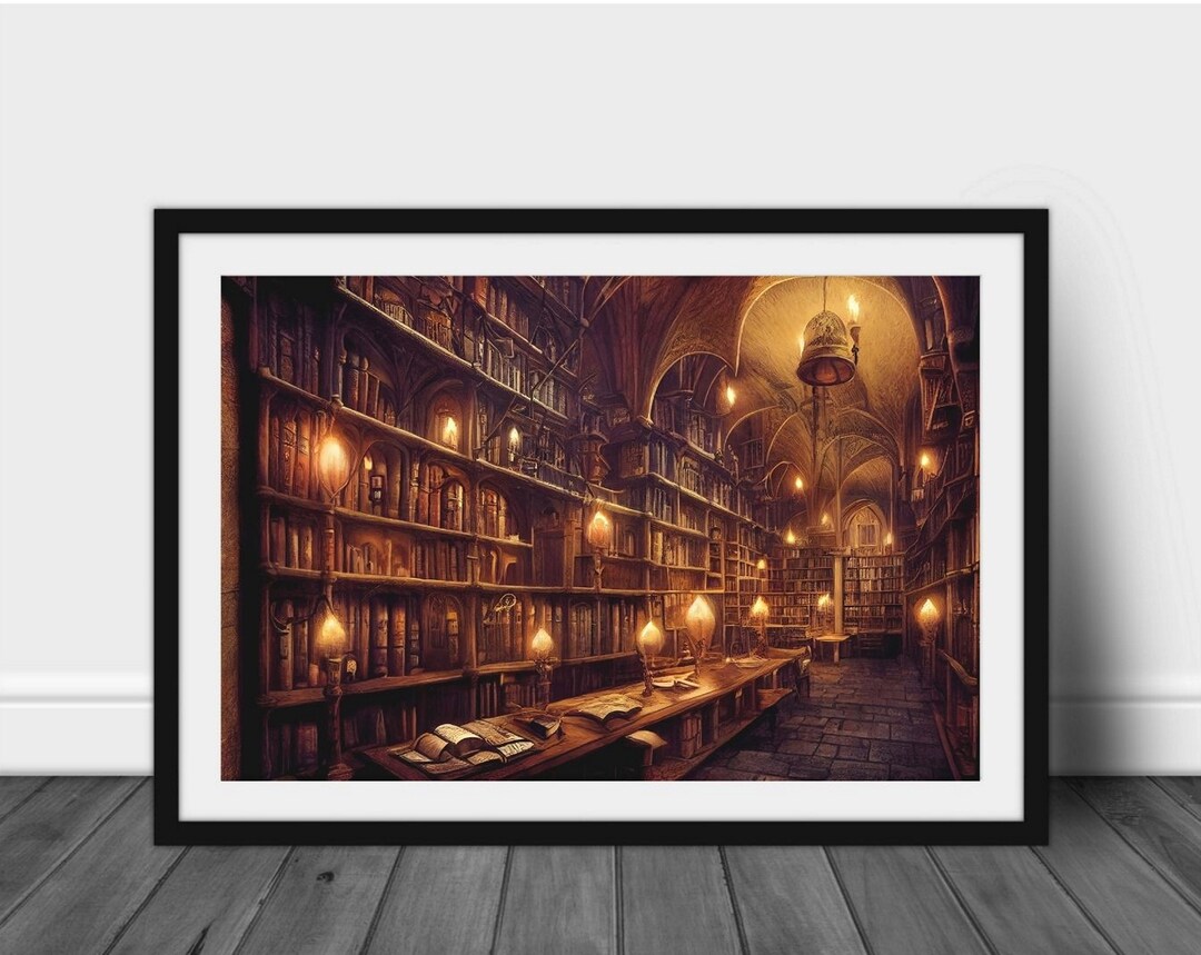 Fantasy Library Painting Large Art Print Wizard School Art Library ...