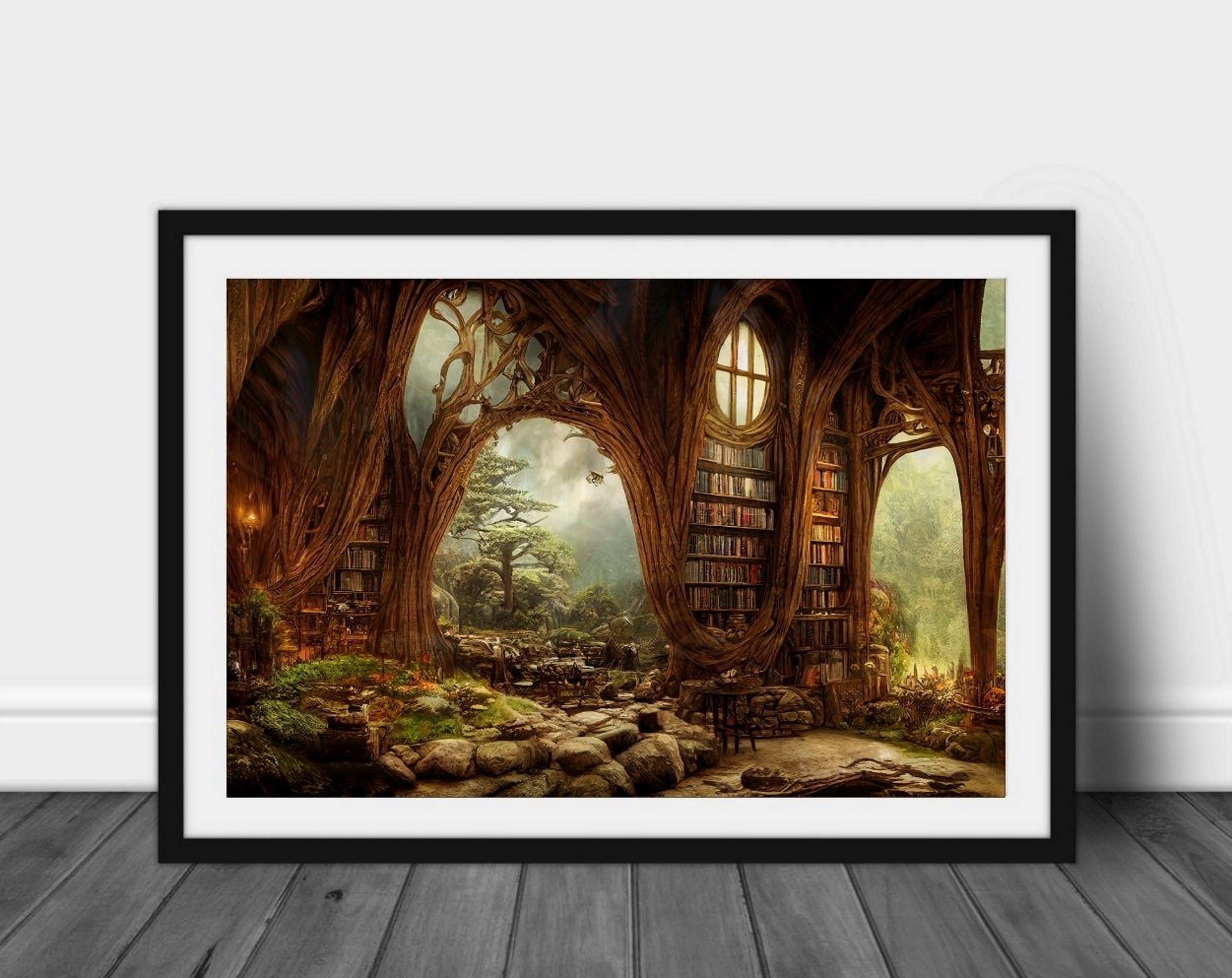 Fantasy Cozy Home Library Painting Classic Fantasy Library - Etsy