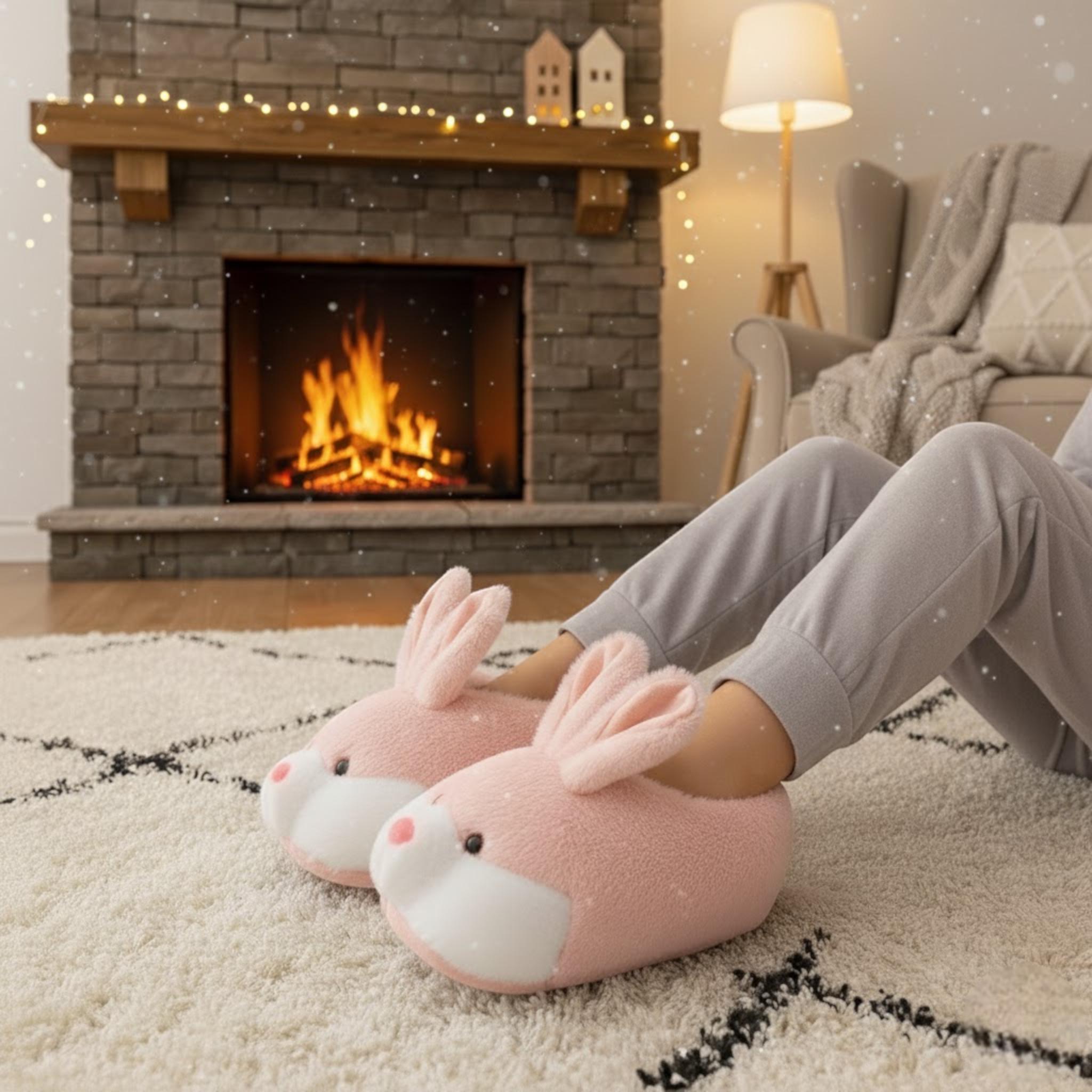 Cute Rabbit Slippers Women, Winter Plush Warm Shoes, Pink Cartoon Bunny ...