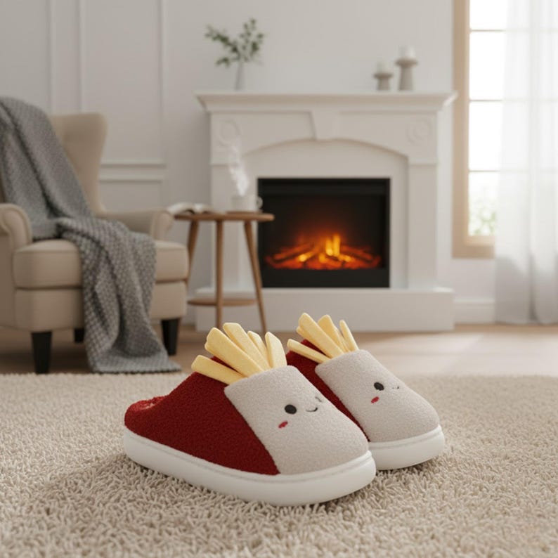 Croissant Bread Slippers, Funny Plush Cotton Shoes for Men & Women ...