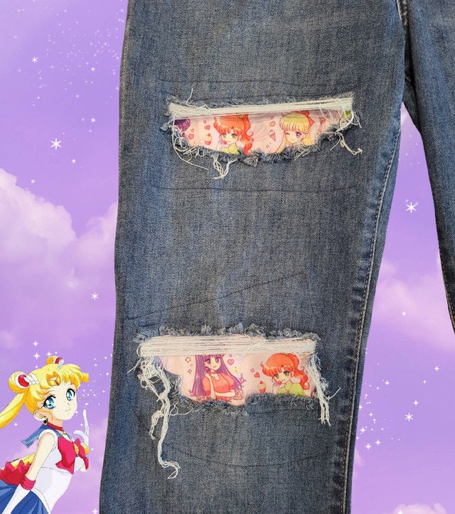 Sailor Moon Jeans Women and Teens Distressed Jeans Sailor - Etsy