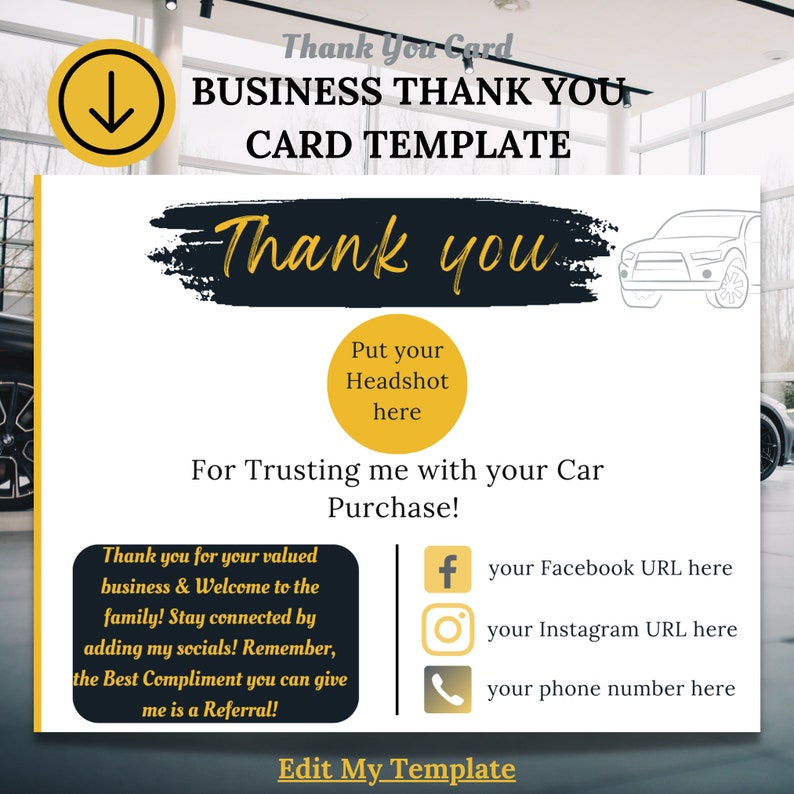Thank You Card Templates: Car Sales - Etsy