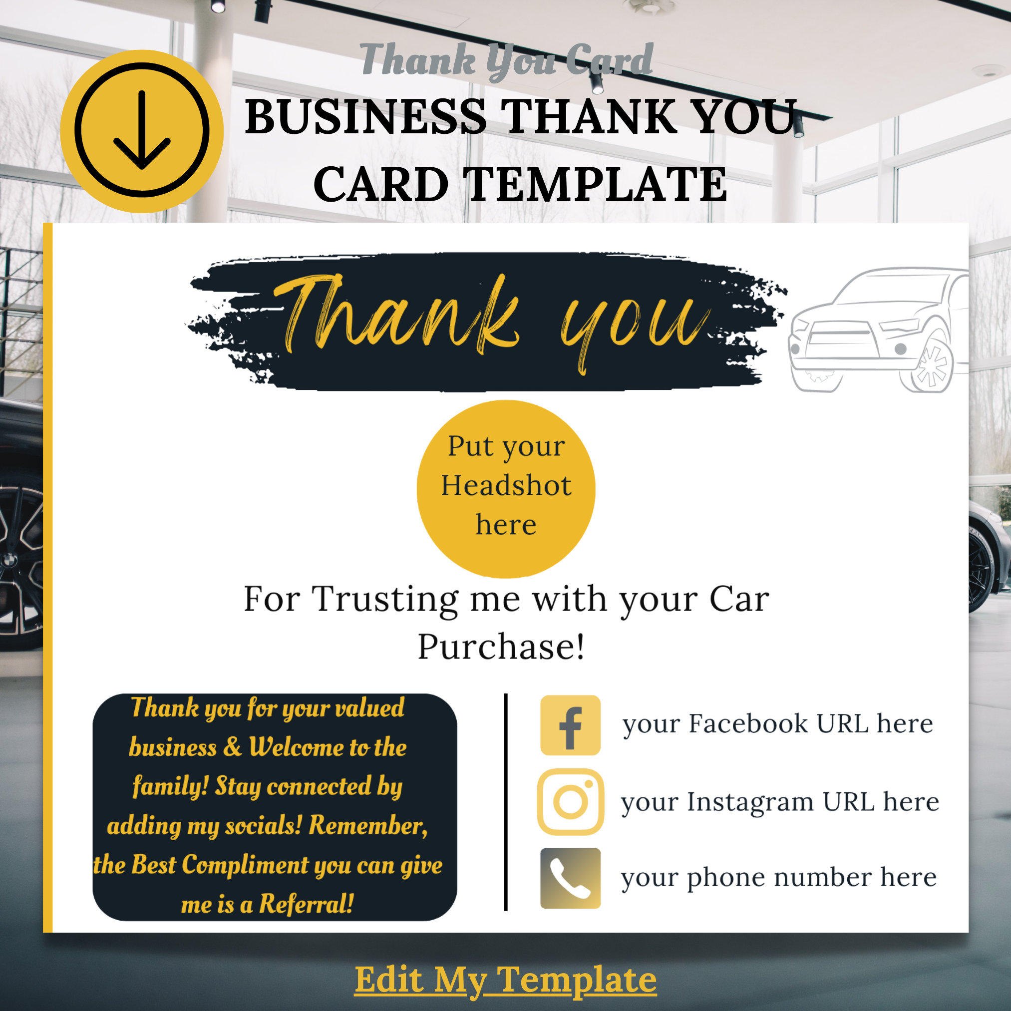 Thank You Card Templates: Car Sales - Etsy