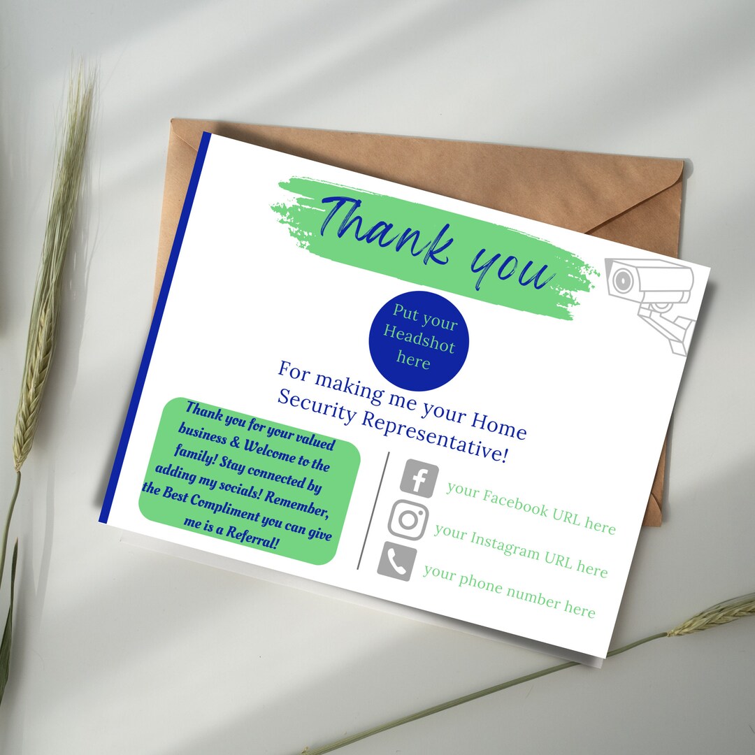 Printable Thank You Card Home Security Small Business Template Editable ...