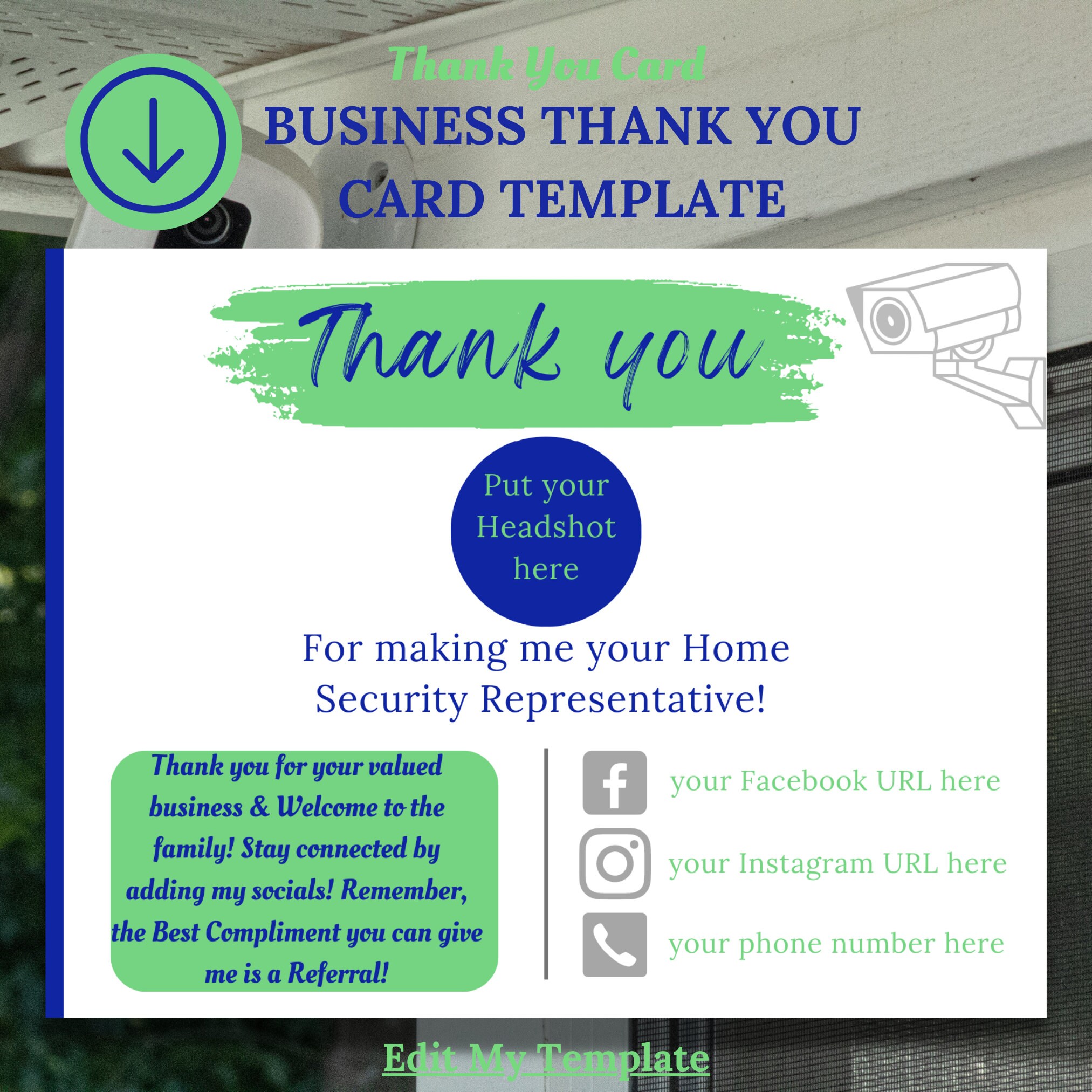 Printable Thank You Card Home Security Small Business Template Editable ...