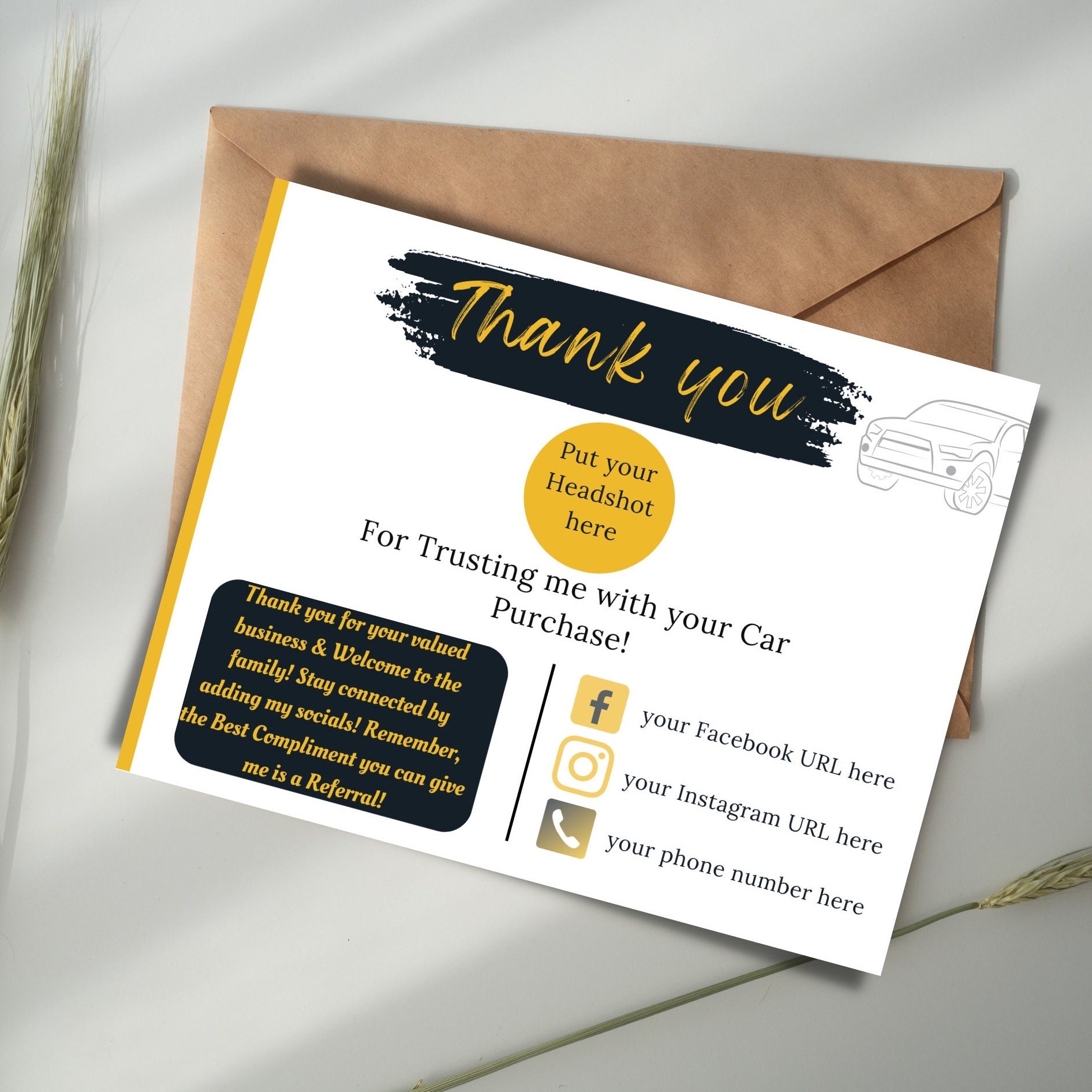 Thank You Card Templates: Car Sales - Etsy