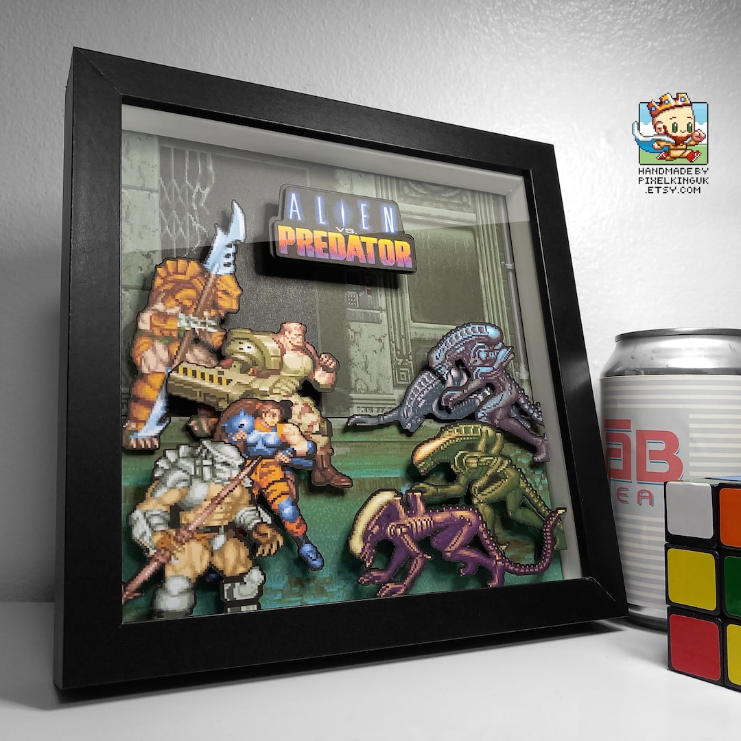 Alien Vs Predator Arcade Pixel Art Shadow Box - Handmade - 3D Layered ...