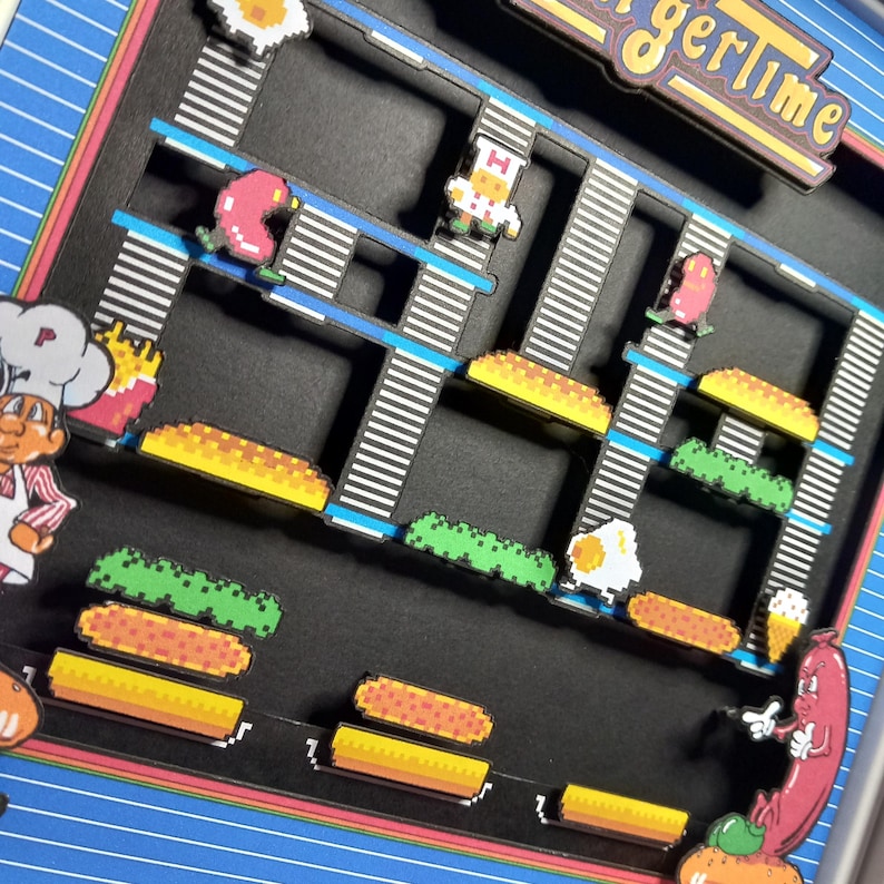 Burgertime Pixel Art Shadow Box - Handmade - 3D Layered - Framed - Etsy