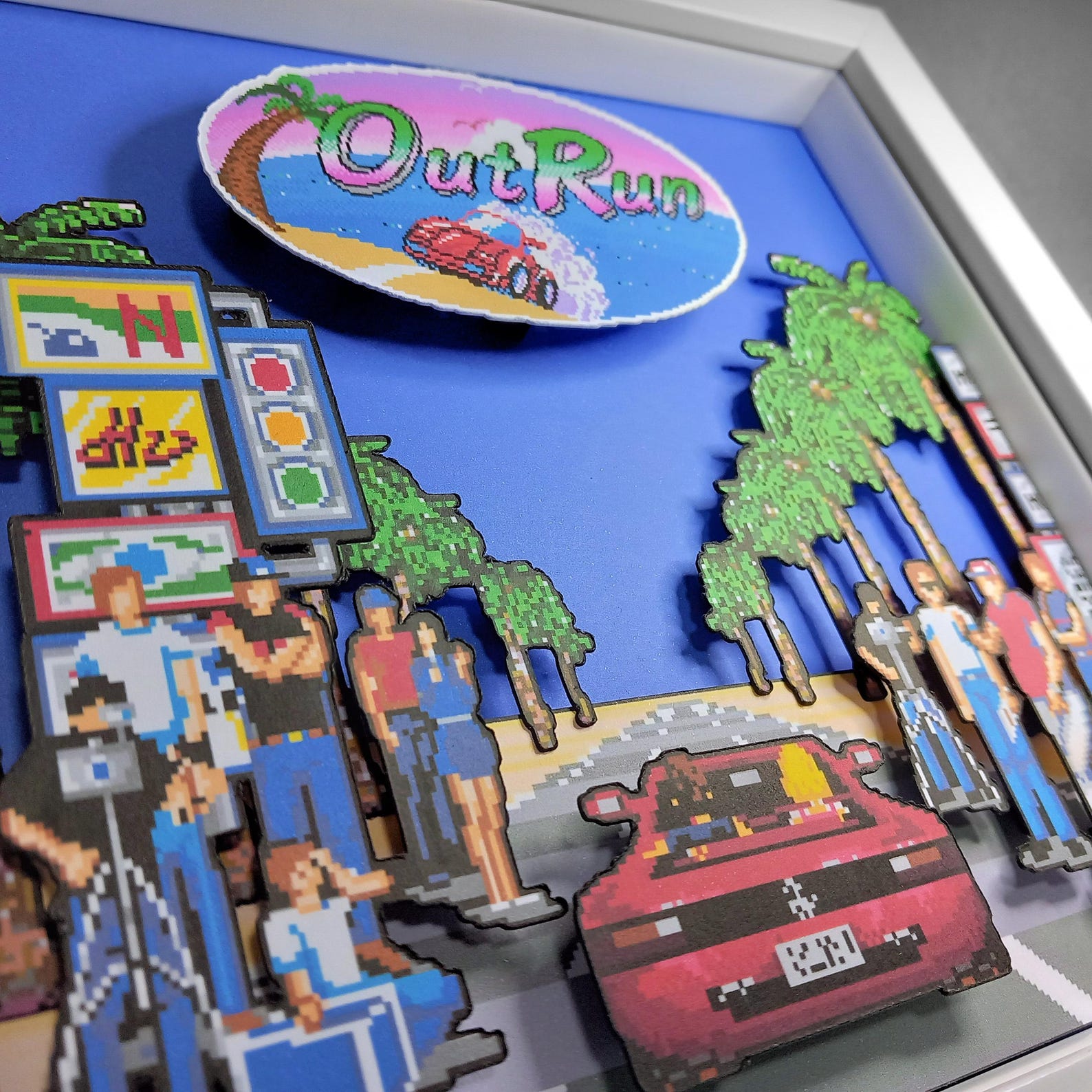 Outrun Pixel Art Shadow Box - 3D Layered - Framed - Etsy