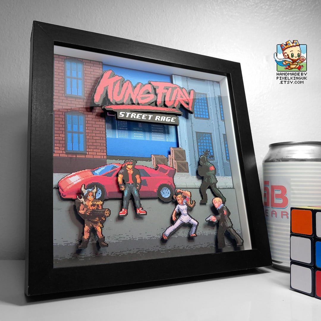 Kung Fury 'street Rage' Pixel Art Shadow Box - 3D Layered - Handmade ...