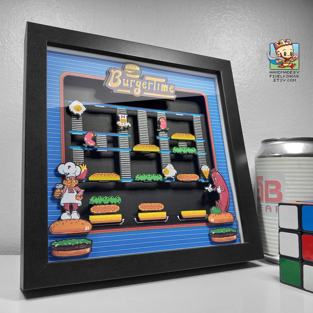 Burgertime Pixel Art Shadow Box - Handmade - 3D Layered - Framed - Etsy