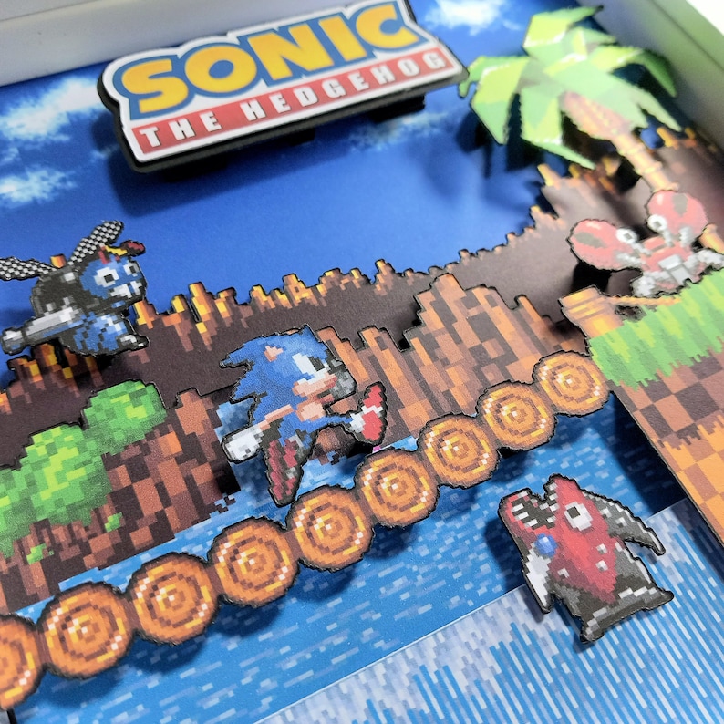 Sonic the Hedgehog Pixel Art Shadow Box - fait main - superposition 3D ...