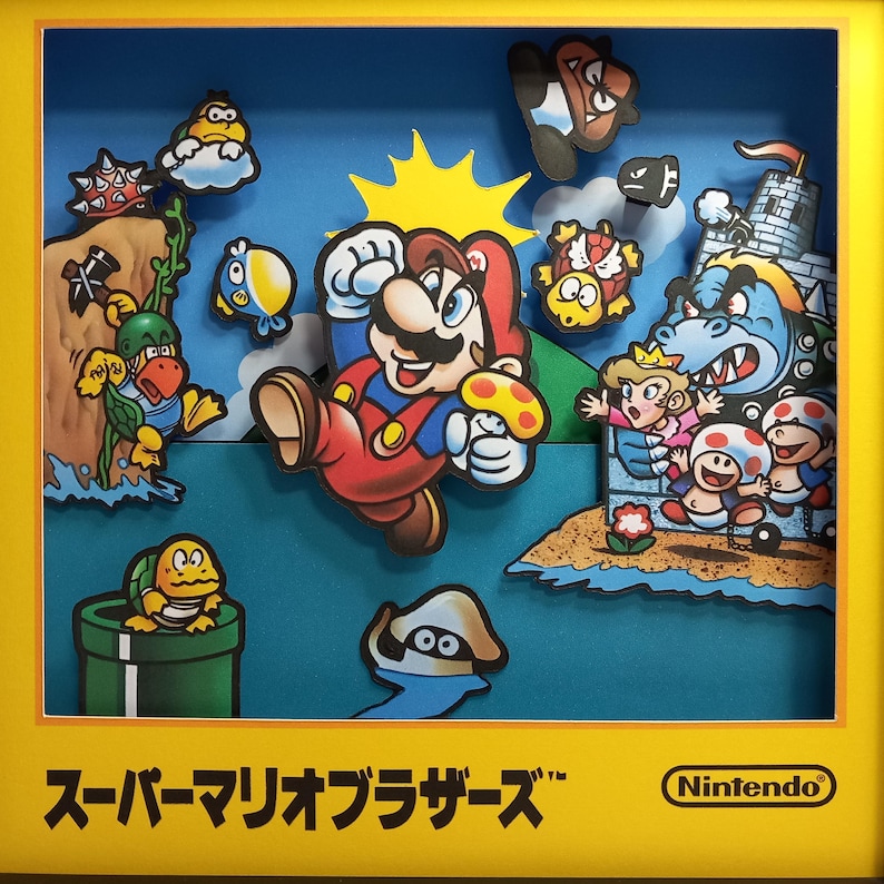 Super Mario Bros Famicom Pixel Art Shadow Box - 3D Layered - Handmade ...